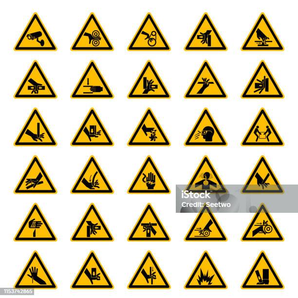 Symboles De Danger Davertissement Triangulaire Étiquettes Sur Fond