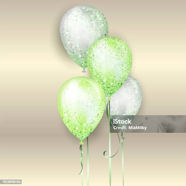 Flying Brillant Blanc Et Vert Brillant Réaliste 3d Ballons Dhélium Avec