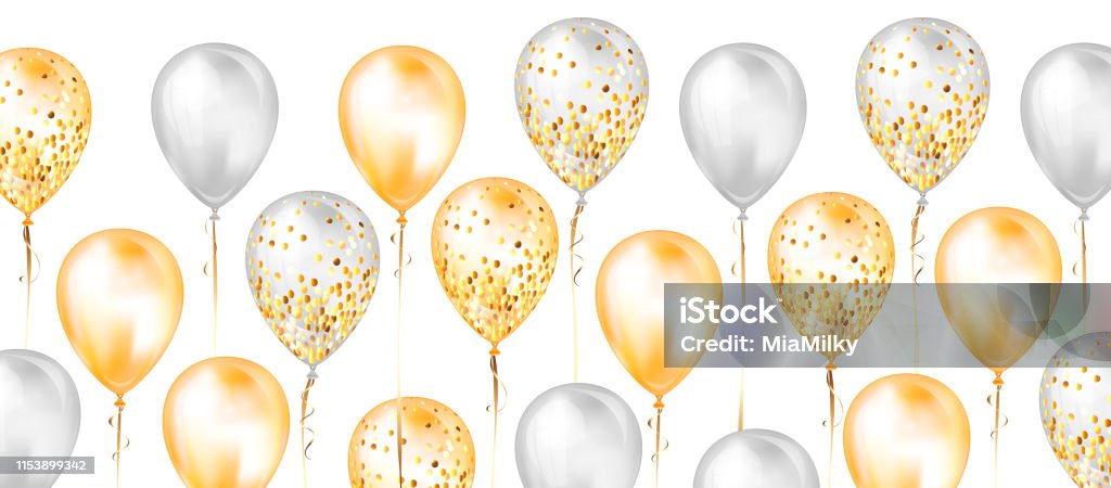Flying Glossy White And Yellow Shiny Realistic 3d Helium Balloons With