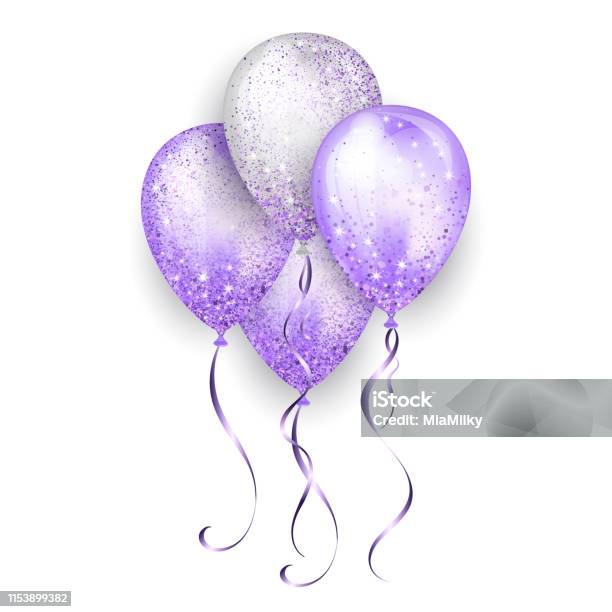 Flying Brillant Blanc Et Violet Brillant Réaliste 3d Ballons Dhélium