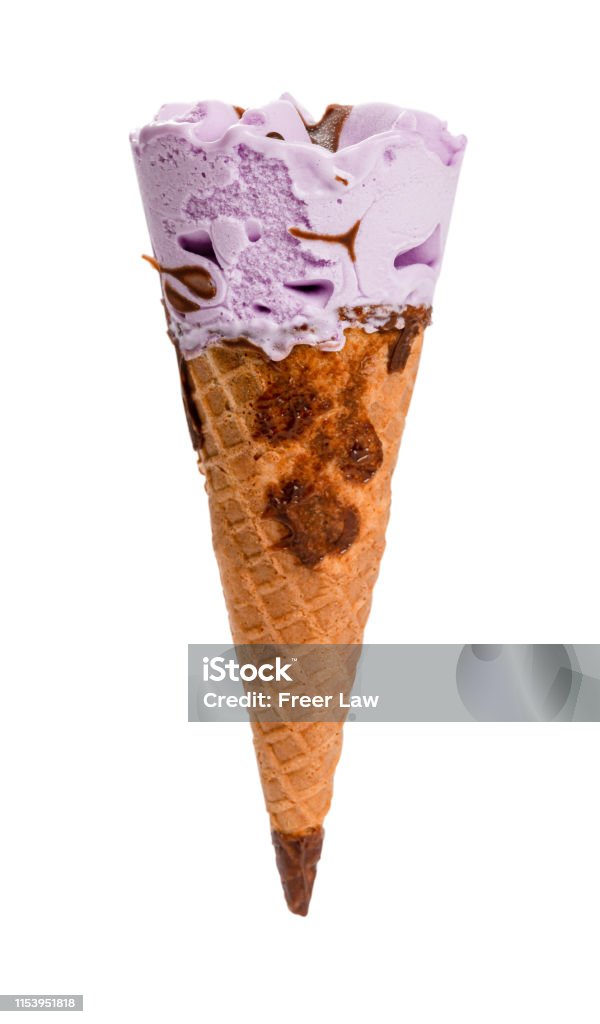 Fresh Sweet Potato Flavor Ice Cream Cone On White Background With