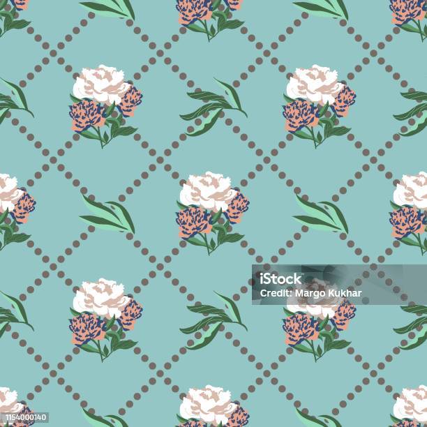 Mekar Bunga Vintage Pola Mulus Motif Botani Mekar Tersebar Acak Tekstur