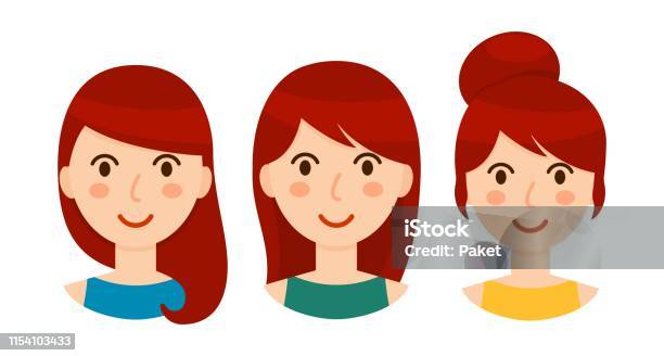 Avatars Of Brunette Women With Different Hairstyles Set Stock