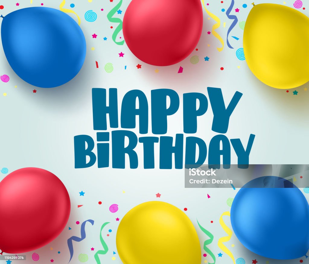 Happy Birthday Text Vector Greeting Card Design With Colorful Balloons