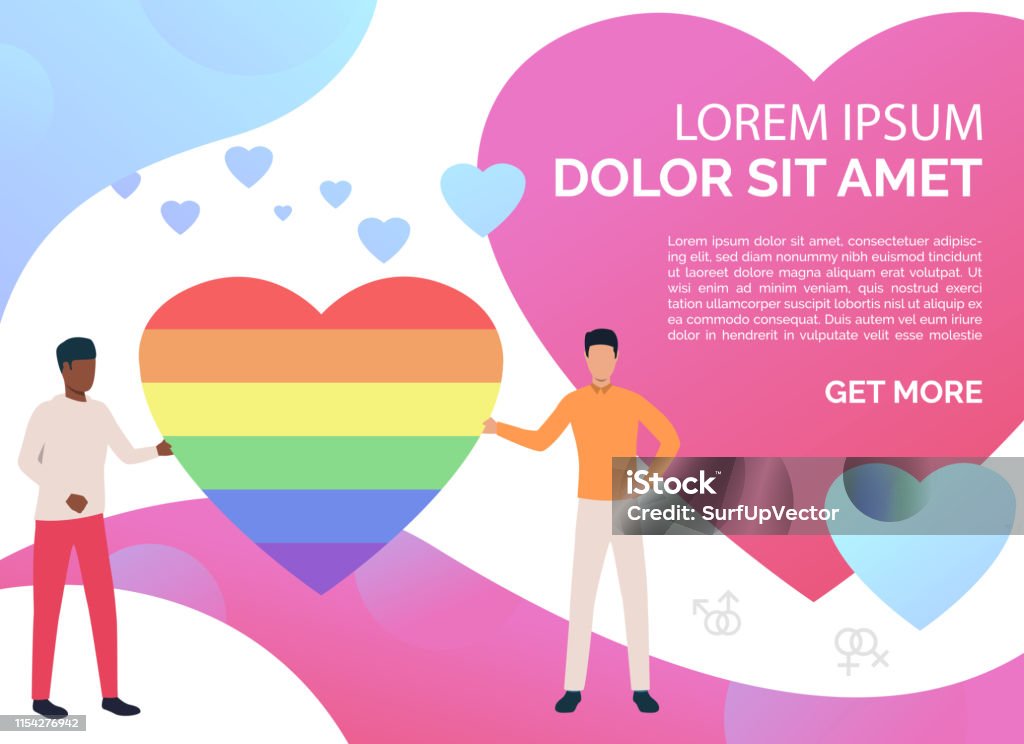 Male Gay Couple Holding Rainbow Heart Stock Illustration Download