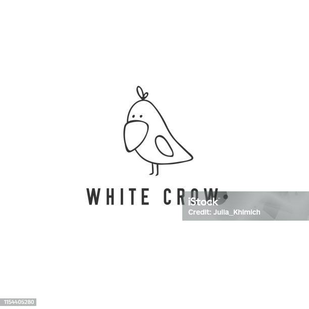 Vektor Tangan Digambar Label Template Dengan Gagak Putih Simbol