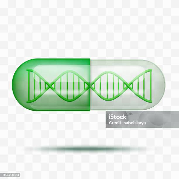 Fermez La Pilule Capsule Verte Avec La Structure De Molécule Dadn À