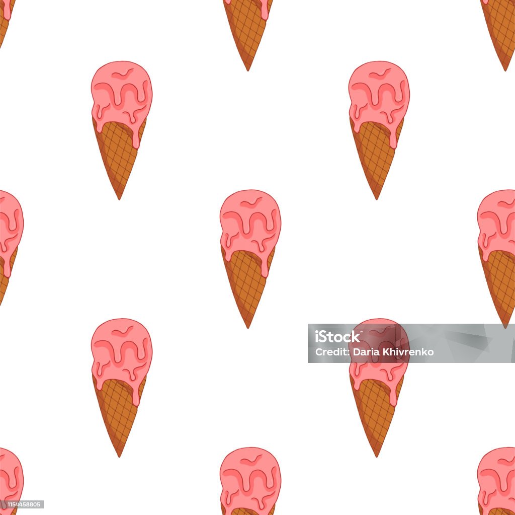 Pink Strawberry Ice Cream Seamless Pattern Stock Illustration