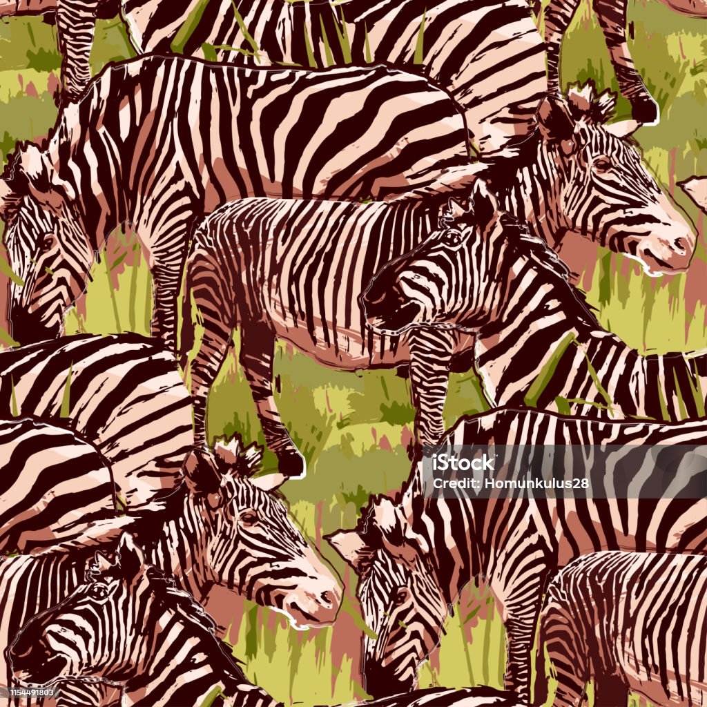 The Herd Of Zebras Sowing In Steppe Landscape Stock Illustration ... The Herd Of Zebras Sowing In Steppe Landscape Stock Illustration ...