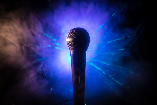 Microphone Karaoke Concert Vocal Audio Mic In Low Light With Blurred