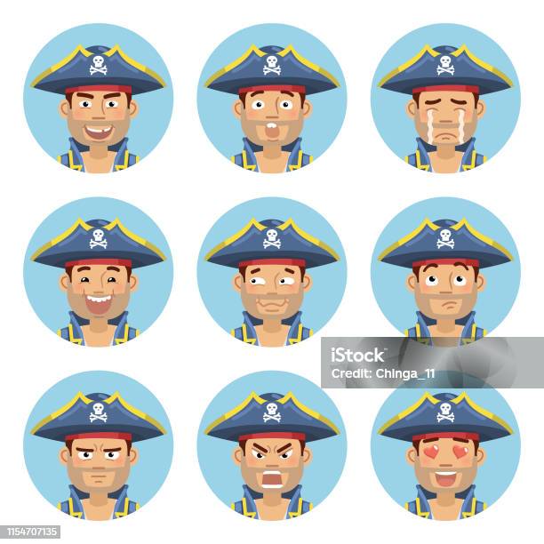 Ensemble De Pirate Captain Émoticônes Avatars De Pirate Montrant