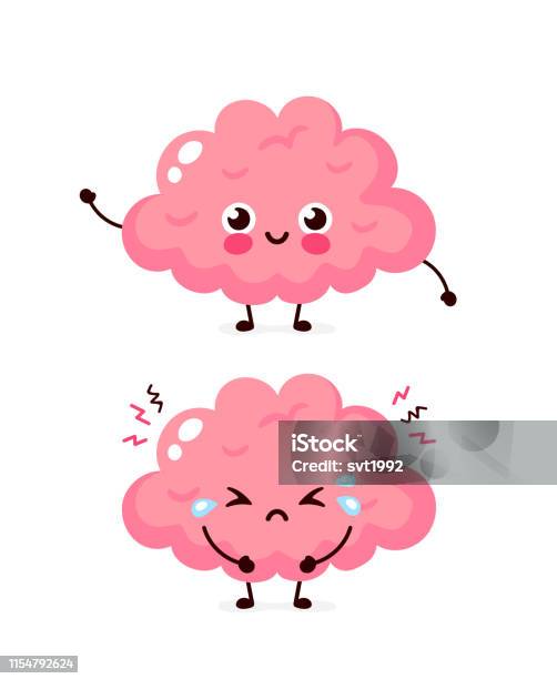 Mignon Triste Malade Malsain Et Cerveau Fort Vecteurs Libres De Droits