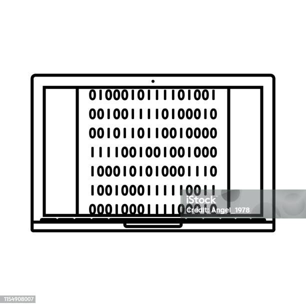 Laptop Dengan Ikon Kode Biner Ilustrasi Stok Unduh Gambar Sekarang