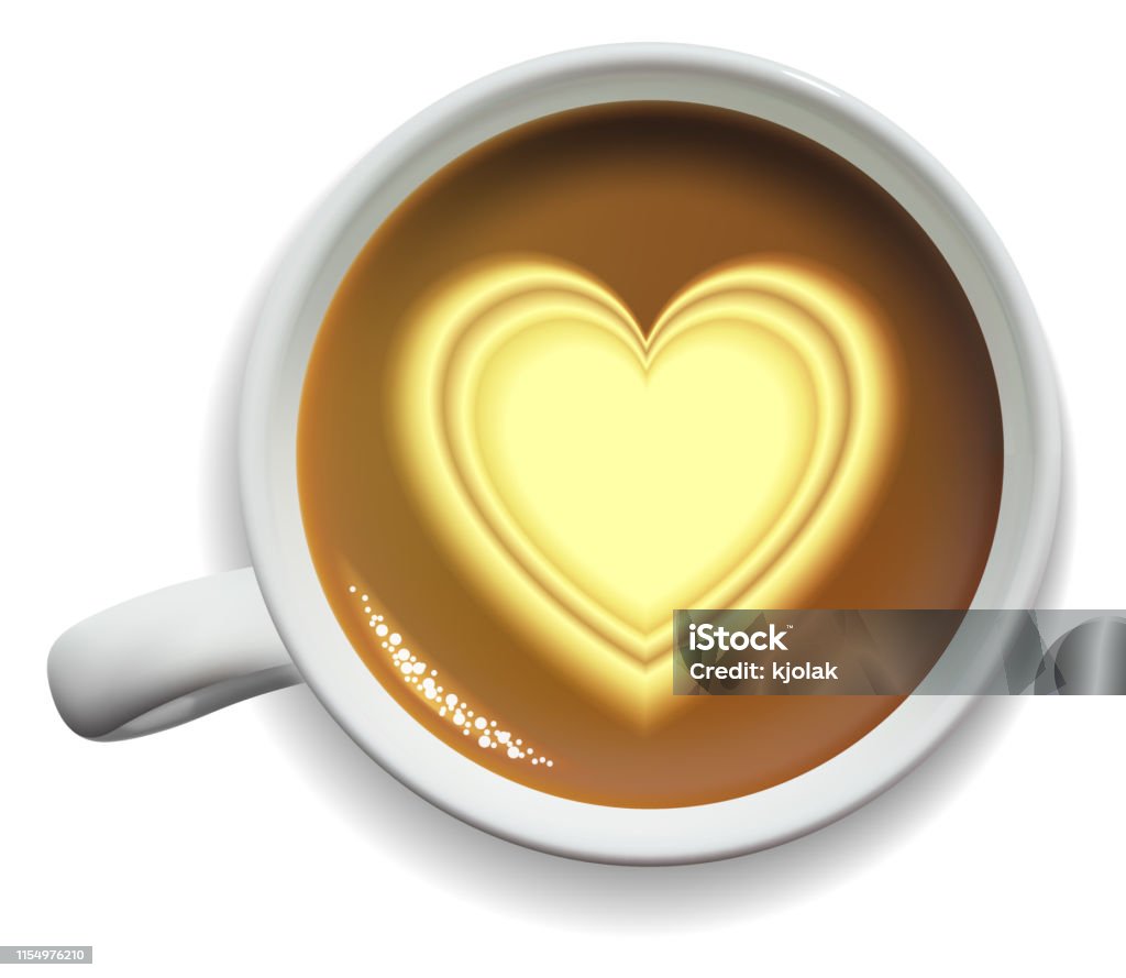Desain Iklan Kopi Cangkir Porselen Putih Dengan Kopi Dan Hati Kuning Di Tengahnya Ilustrasi
