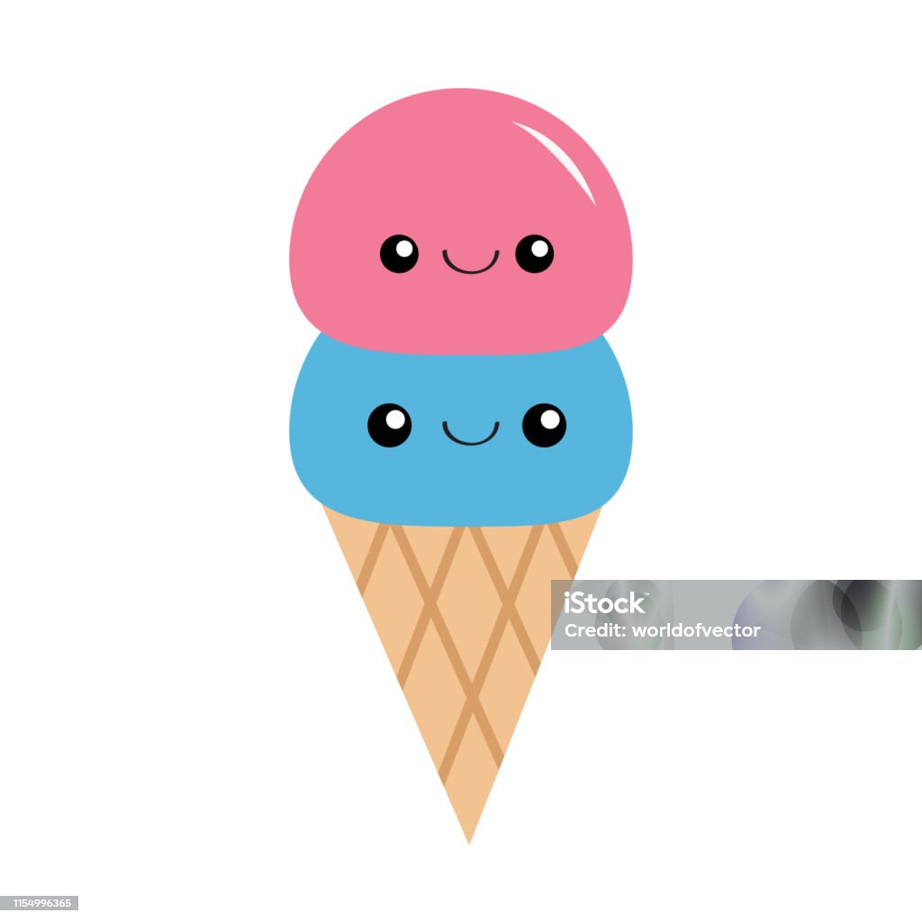 Vetores De Sorvete No Cone De Waffle Jogo Da Colher Face De Sorriso