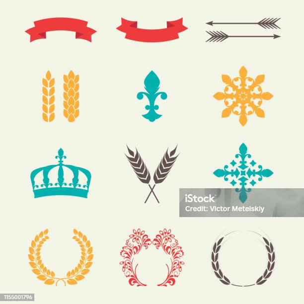 Ensemble Déléments De Conception Vintage Collection De Couronne De ... Ensemble Déléments De Conception Vintage Collection De Couronne De ...