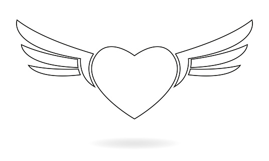 Coeur Avec Licône De Ligne Dailes Signe De Coeur Ailé Isolé Sur Le Fond