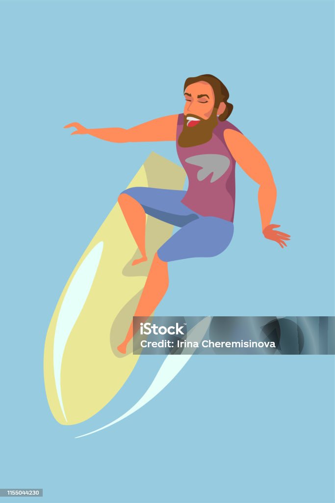 Male Surfer Cartoon Vector Color Illustration Stock Illustration