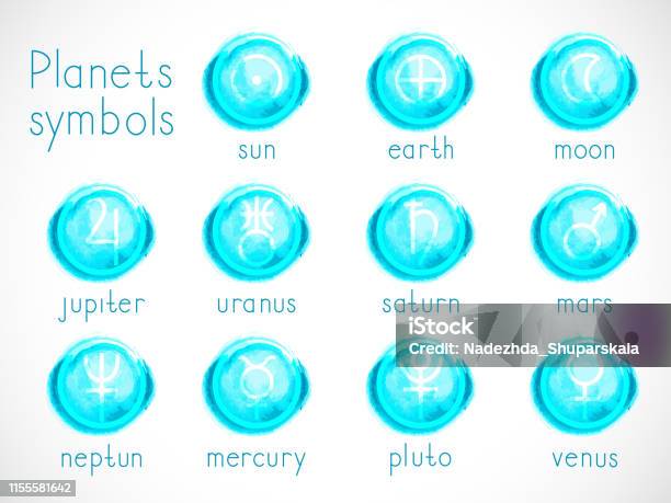 Vecteur Ensemble De Symboles De Planètes Astrologiques Avec Des