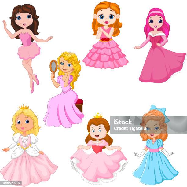 Ensemble De Mignons Princesses De Dessin Animé Disolement Sur Le Fond