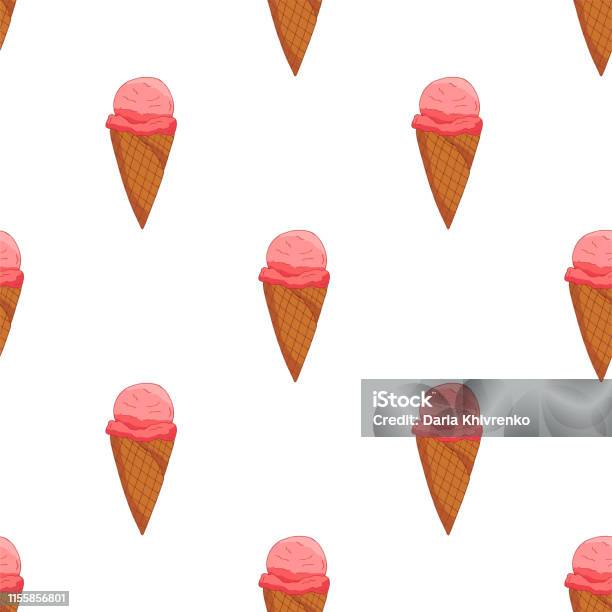 Pink Strawberry Ice Cream Seamless Pattern Stock Illustration