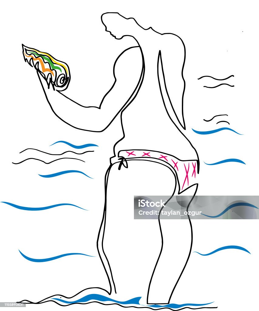 Woman Looking At Sea Shell Stock Illustration Download Image Now