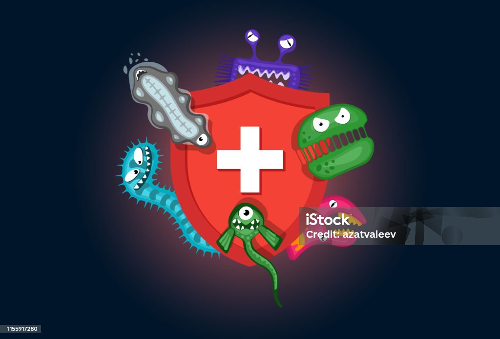Immune System Concept Hygienic Medical Red Shield Protecting From Virus