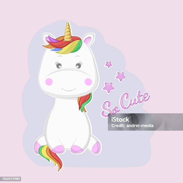 Licorne Magique Mignonne De Dessin Animé Disolement Sur Un Fond Rose