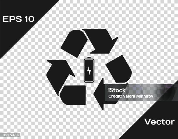 Grijze Batterij Met Recycle Symbool Lijn Icoon Geïsoleerd Op