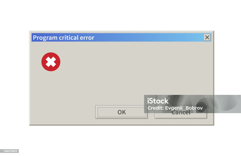 Critical Error Message Blank Template Window In Retro Style On White Stock Illustration