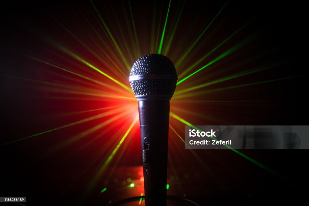 Microphone Karaoke Concert Vocal Audio Mic In Low Light With Blurred
