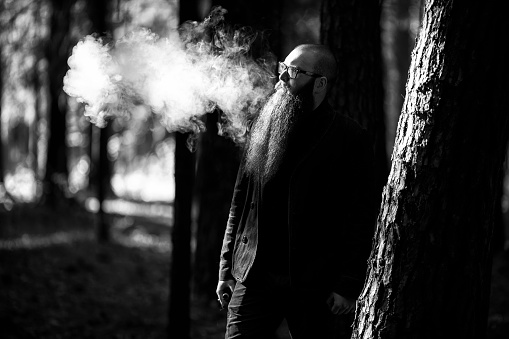 Vape Bearded Man An Adult White Shorthaired Man With A Very Long Beard