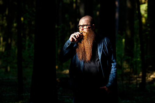 Vape Bearded Man An Adult White Shorthaired Man With A Very Long Beard