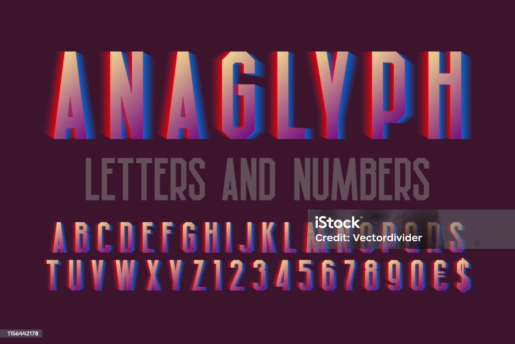 Huruf Anaglyph Dan Angka Dengan Tanda Mata Uang Font Urban Yang Semarak