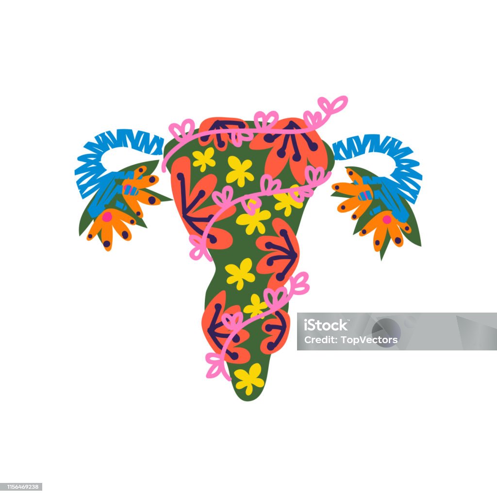 Beauty Female Reproductive System Made Of Colorful Flowers And Plants