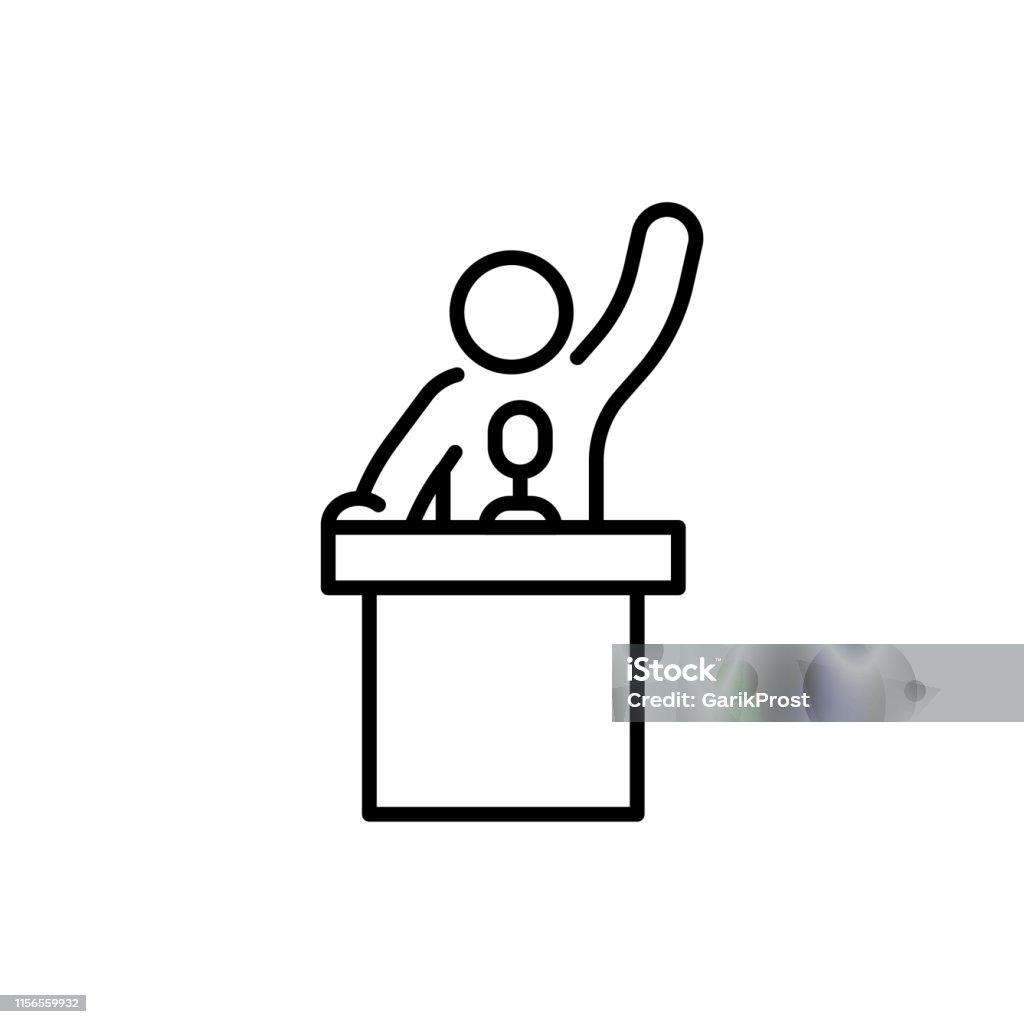 Debate Concept Icon Outline Man Argue Behind Tribune Vector Stock