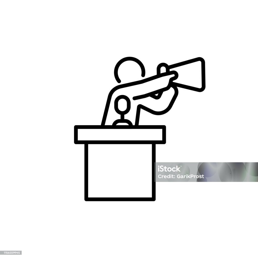 Man Argue With Loudspeaker Made Gesture Hand Behind Tribune Debate