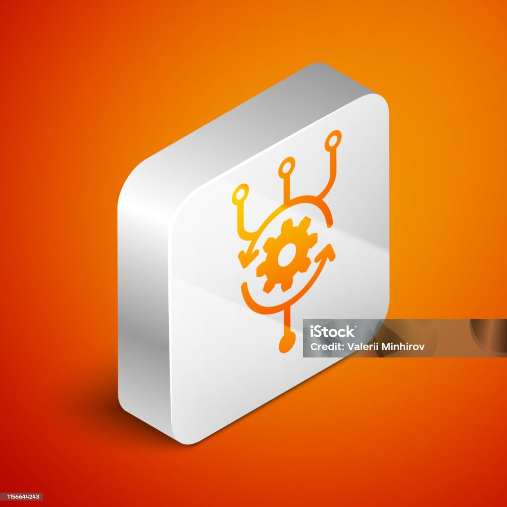 Isometric Algorithm Icon Isolated On Orange Background Algorithm Symbol