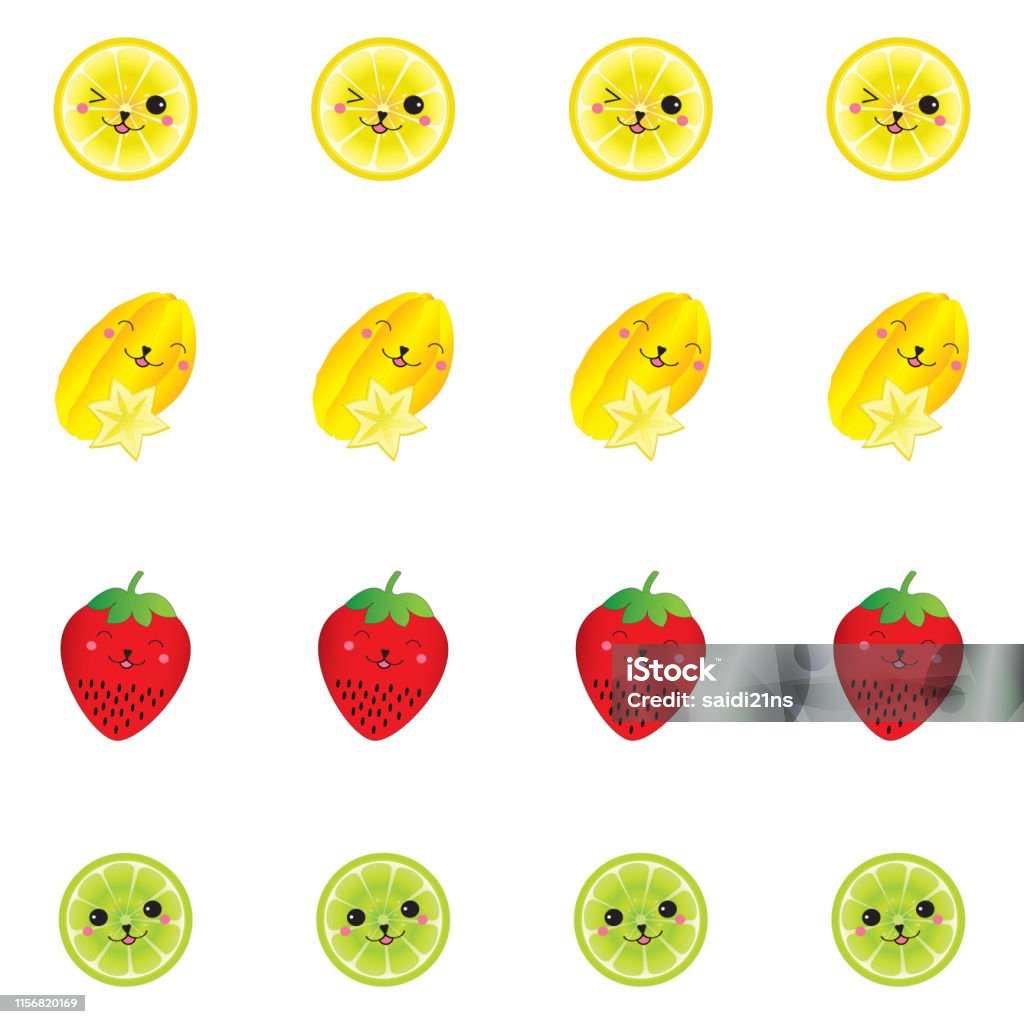 Ilustrasi Kartun Buah Lemon Belimbing Stroberi Dan Buah Kiwi Yang Lucu Cocok Untuk Set Stiker