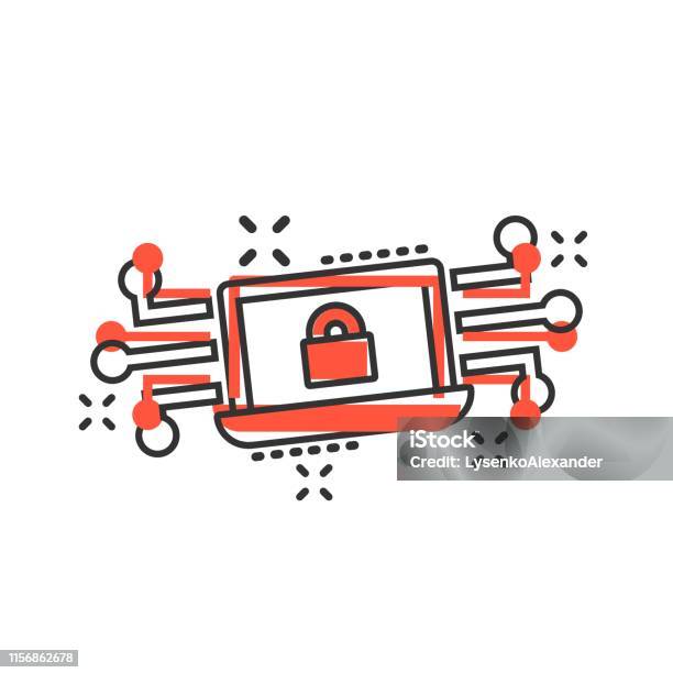 Icône De Cybersécurité Dans Le Modèle Comique Illustration Verrouillée