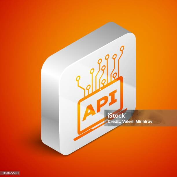 Isometric Computer Api Interface Icon Isolated On Orange Background Application Programming