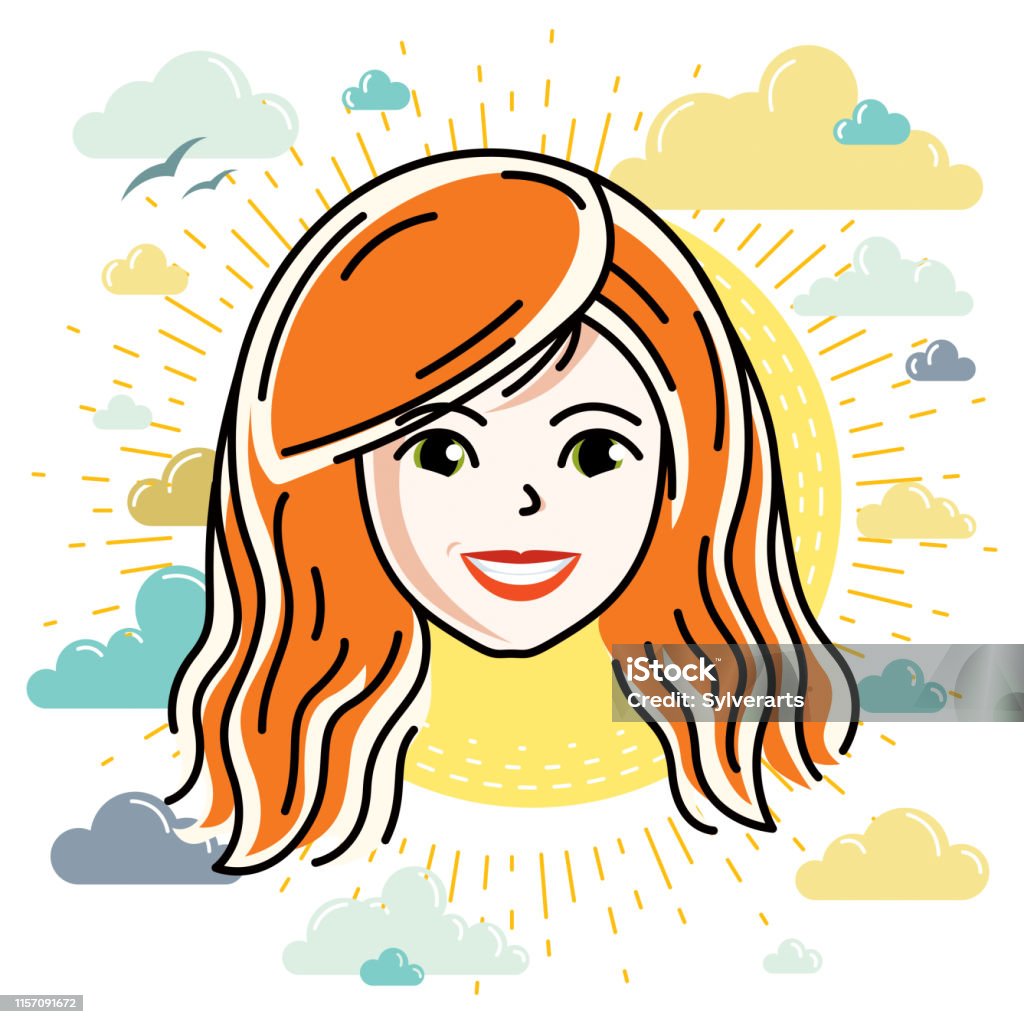 Caucasian Woman Face Expressing Positive Emotions Vector Human Head