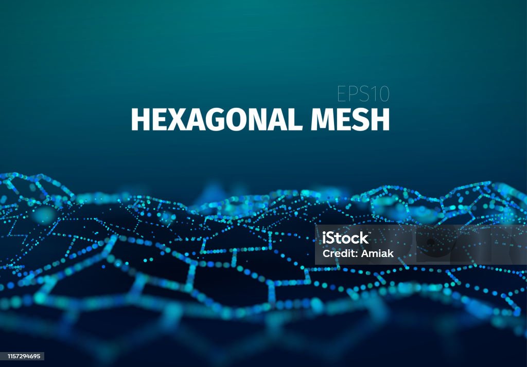 Koneksi Mesh Data Latar Belakang Biru Futuristik 3d Kisi Partikel