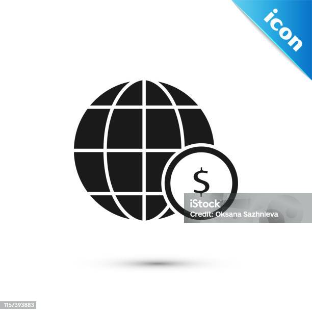 Zwarte Aarde Globe Met Dollar Symbool Icoon Geïsoleerd Op Witte
