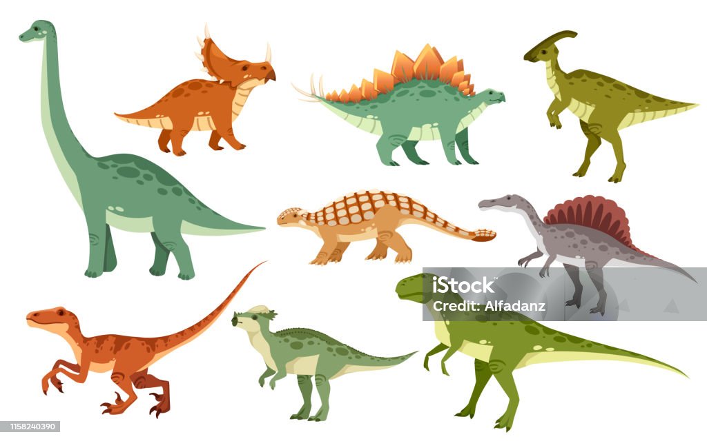 Ensemble De Dinosaure De Dessin Animé Collection Mignonne Dicône De