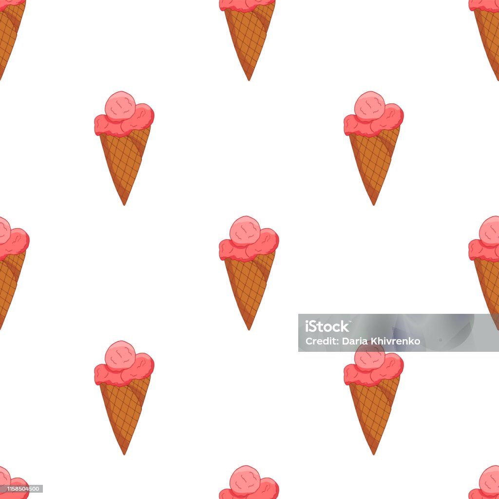 Pink Strawberry Ice Cream Seamless Pattern Stock Illustration