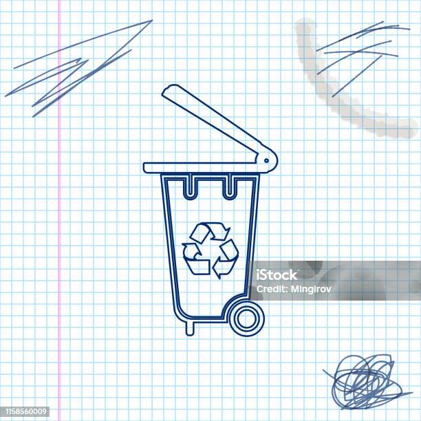 Prullenbak Met Recycle Symbool Lijn Schets Icoon Geïsoleerd Op Witte