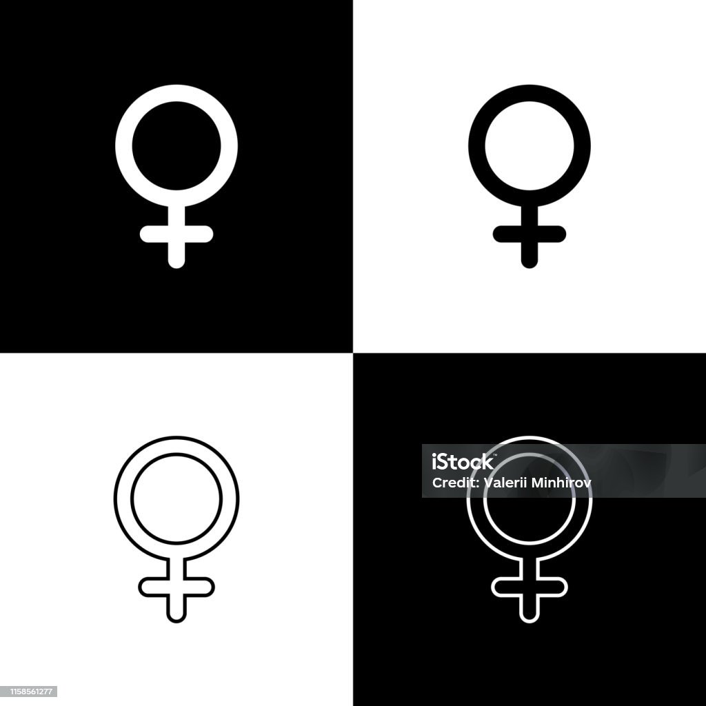 Stel Vrouwelijk Geslacht Symbool Icoon Geïsoleerd Op Zwartwit ... Stel Vrouwelijk Geslacht Symbool Icoon Geïsoleerd Op Zwartwit ...