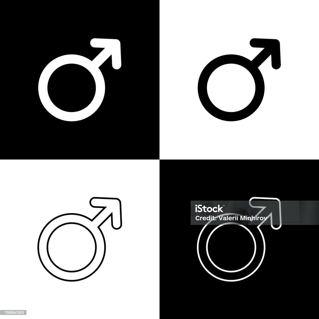 Set Male Gender Symbol Icon Isolated On Black And White Background