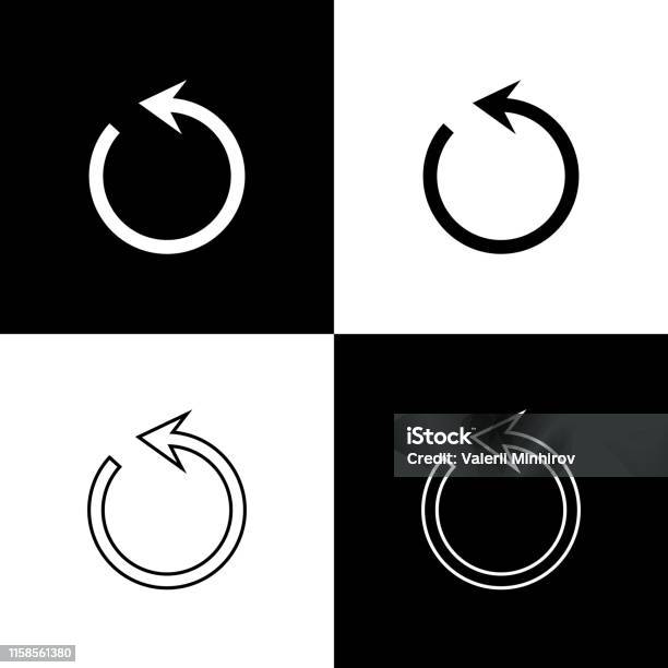 Définir Licône Refresh Isolée Sur Fond Noir Et Blanc Symbole De